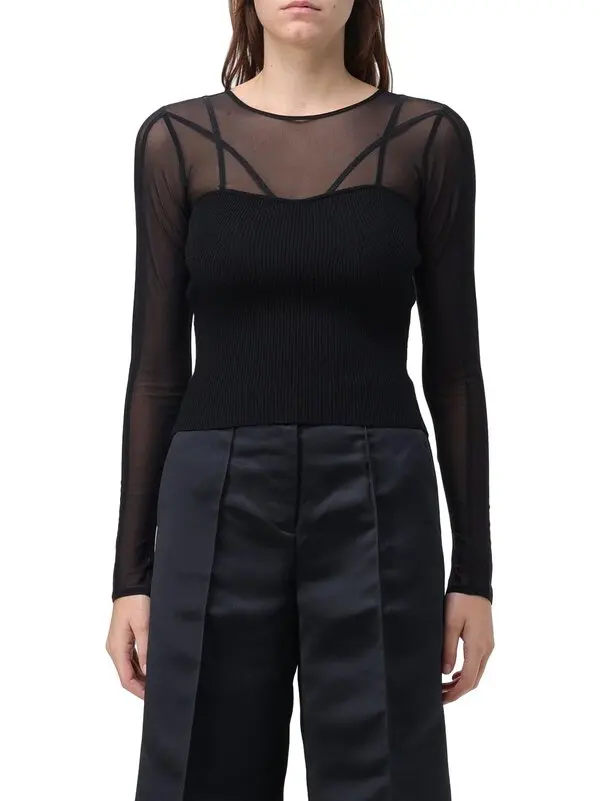 TWINSET Ribbed & Sheer Top - Black