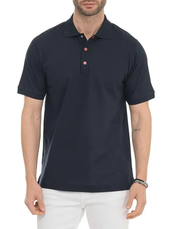 Kiton Short-sleeved Polo Shirt In 100% Cotton With A Classic Collar - Blue