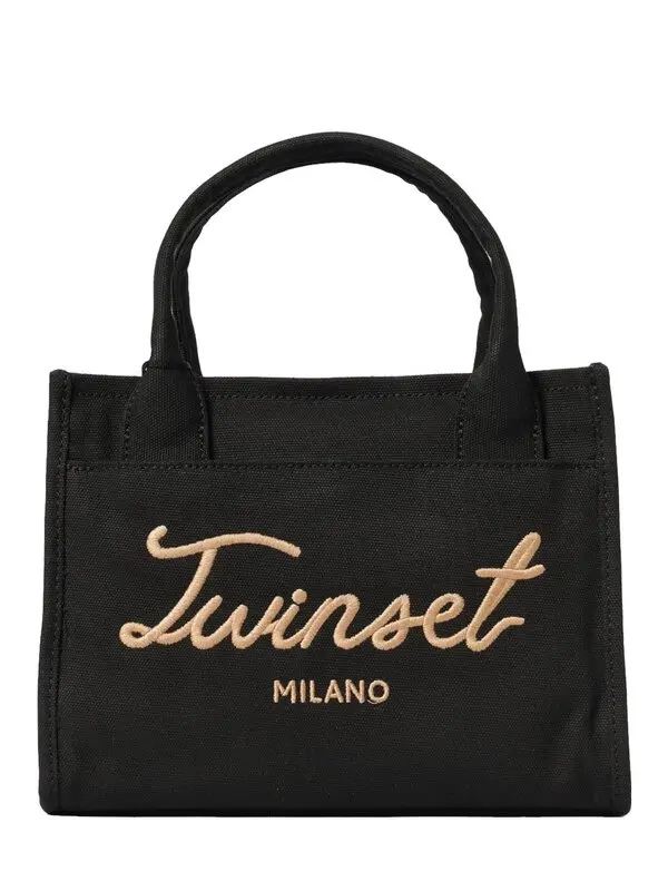 TWINSET Cotton Canvas Bag With Animalier Print - Black