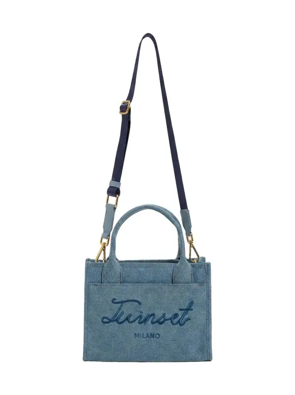 TWINSET Cotton Canvas Bag With Animalier Print - Gnawed Blue