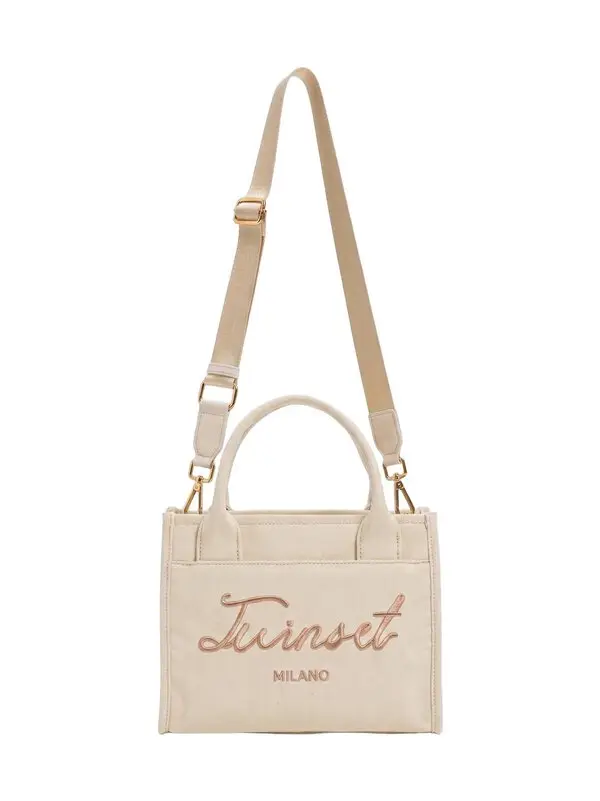 TWINSET Cotton Canvas Bag With Animalier Print - Sand