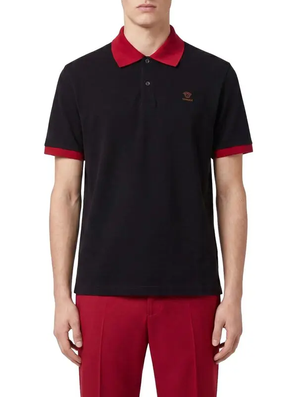 Versace Medusa Logo Cotton Polo Shirt - Black