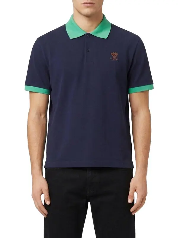 Versace Medusa Logo Cotton Polo Shirt - Navy