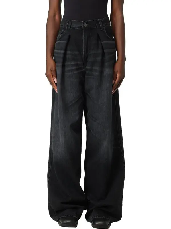 HAIKURE Wash Pleated Wide Leg Jeans - Black