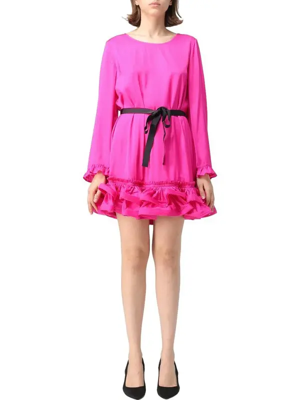 TWINSET Dress With Ruffled Hem And Belt - Fuchsia