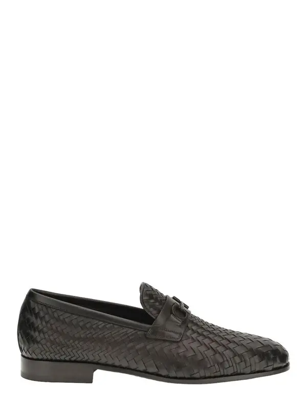 FERRAGAMO Gancini Woven Leather Loafers - Dark