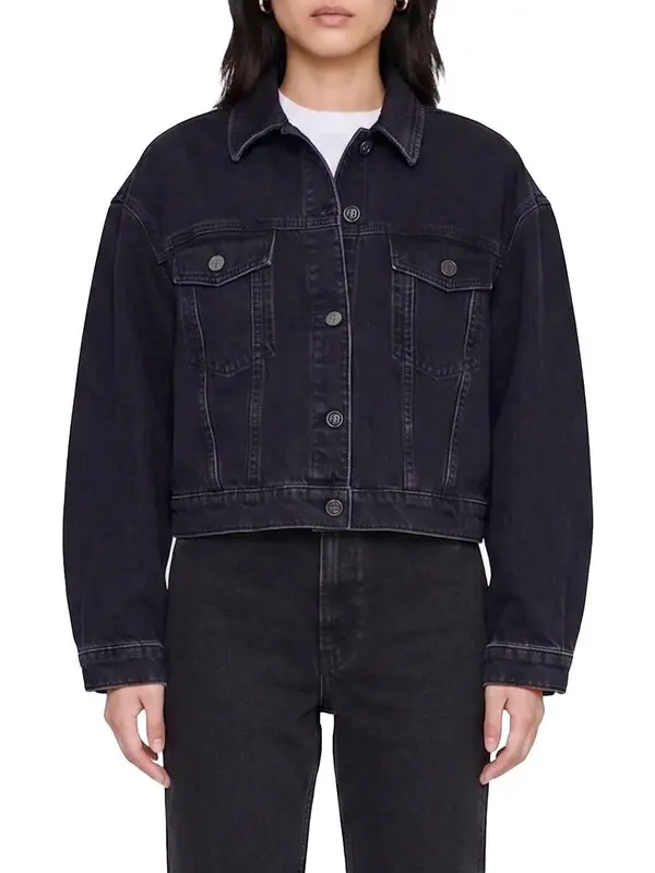 ANINE BING Cotton Denim Trucker Jacket - Black