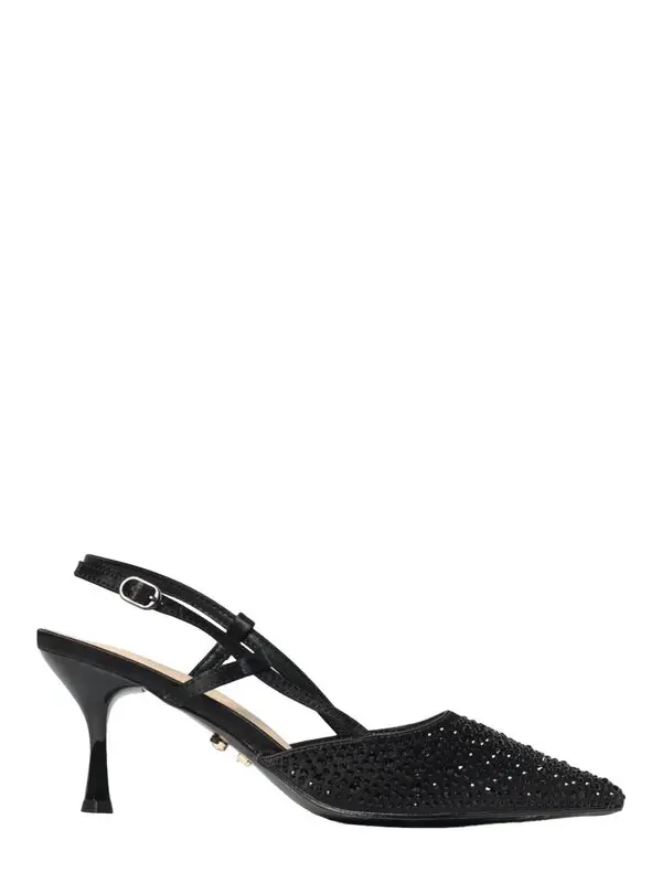 TWENTY FOURHAITCH Embellished Satin Slingbacks With Rhinestones - Black