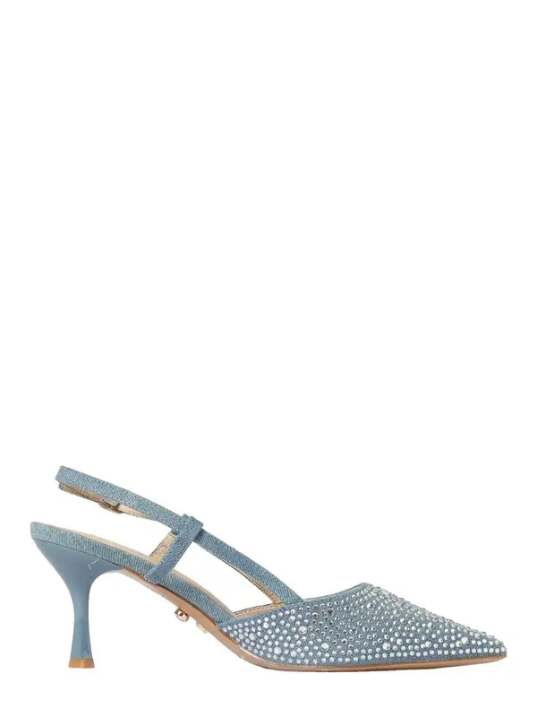 TWENTY FOURHAITCH Embellished Satin Slingbacks With Rhinestones - Blue