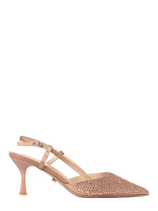 TWENTY FOURHAITCH Embellished Satin Slingbacks With Rhinestones - Bronze