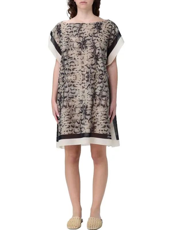Pinko Polka Cotton Kaftan Dress With Snake Print - Brown