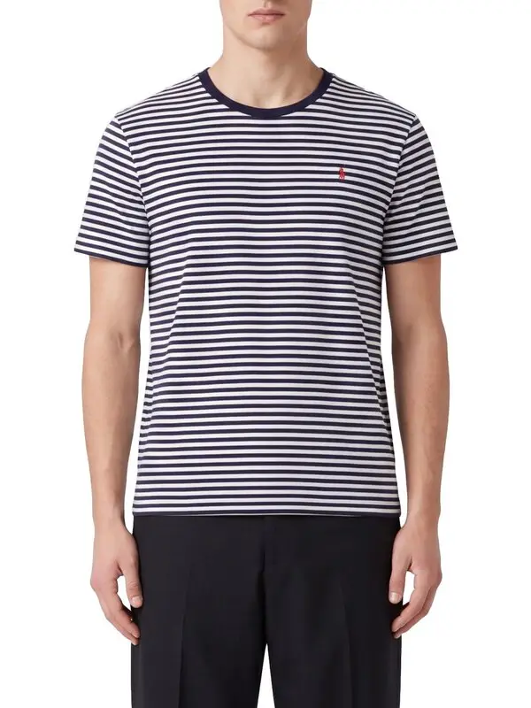 Polo Ralph Lauren Striped Cotton Crewneck T-shirt With Pony Logo - Navy