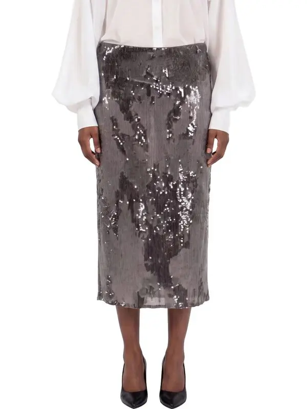 Patrizia Pepe Sequin Embellished Midi Pencil Skirt - Silver