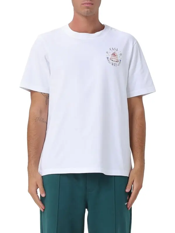 Casablanca Organic Cotton Crew Neck T-shirt With Logo Print - Ice