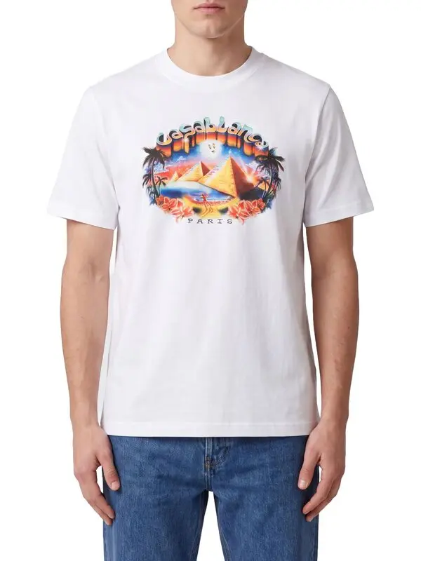 Casablanca Organic Cotton Crew Neck T-shirt With Logo Print - Ivory