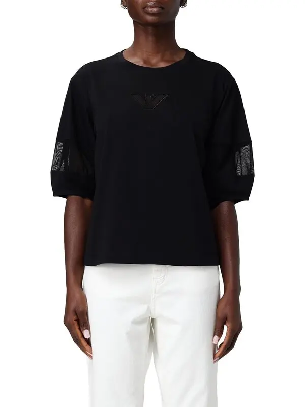 Emporio Armani Cotton T-shirt With Puff Sleeves - Black