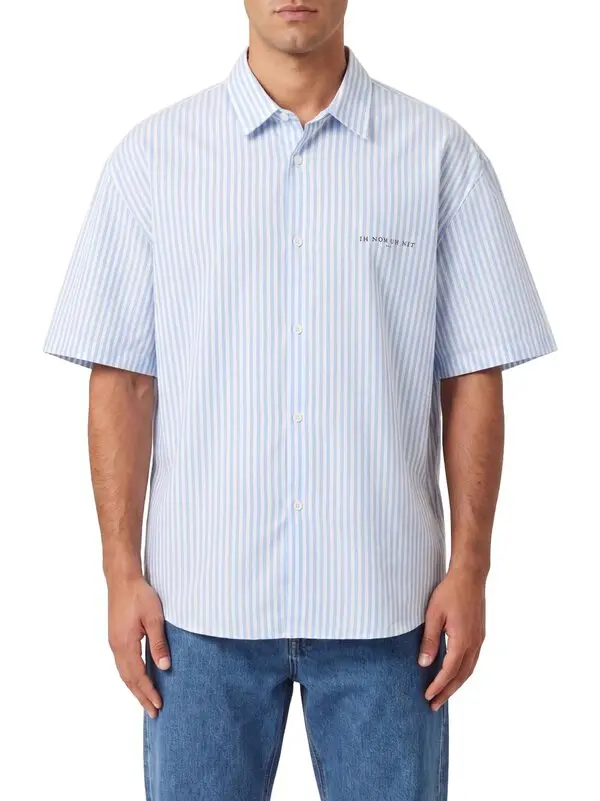 IH NOM UH NIT Striped Cotton Blend Casual Shirt - Blue