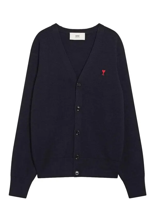 AMI Paris Cardigan With Embroidered De Coeur Appliqu - Navy