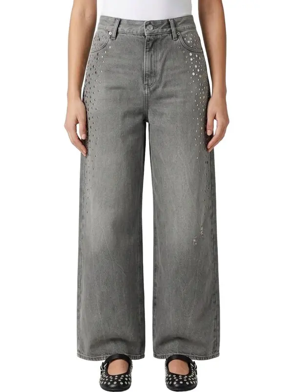 GOLDEN GOOSE Embellished Wide Leg Jeans - Grey