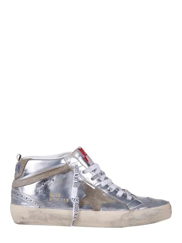 GOLDEN GOOSE Mid-star Leather And Suede Distressed Sneakers - Grey