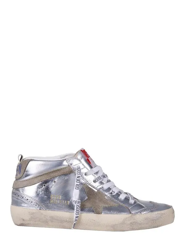 GOLDEN GOOSE Mid-star Leather And Suede Distressed Sneakers - Grey