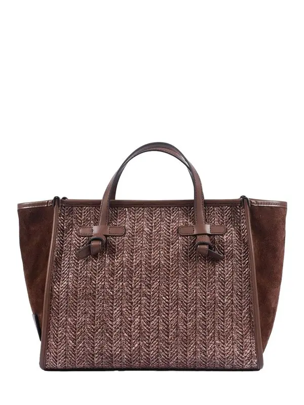 GIANNI CHIARINI Miss Marcella Raffia And Suede Handbag - Brown