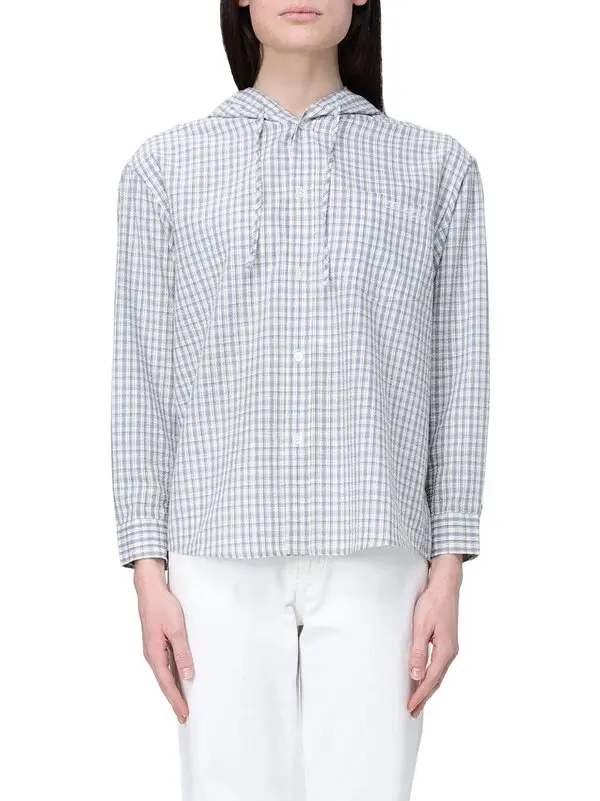 DUNST Checked Cotton Hooded Shirt - Blue