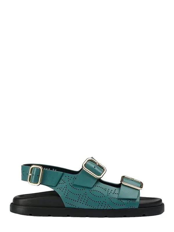 DOUCAL'S Perforated Leather Sandals With Buckle Fastening - Blue