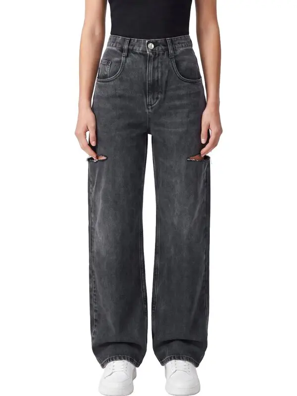 MAISON MARGIELA High-waisted Wide-leg Distressed Denim Jeans - Black