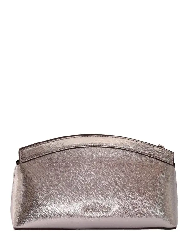Michael Kors Athena Laminated Grained Leather Clutch - Silver