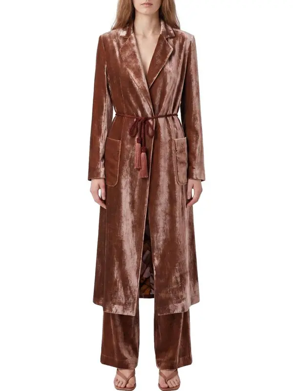 La DoubleJ Velvet Robe-style Coat With Matching Belt - Brown