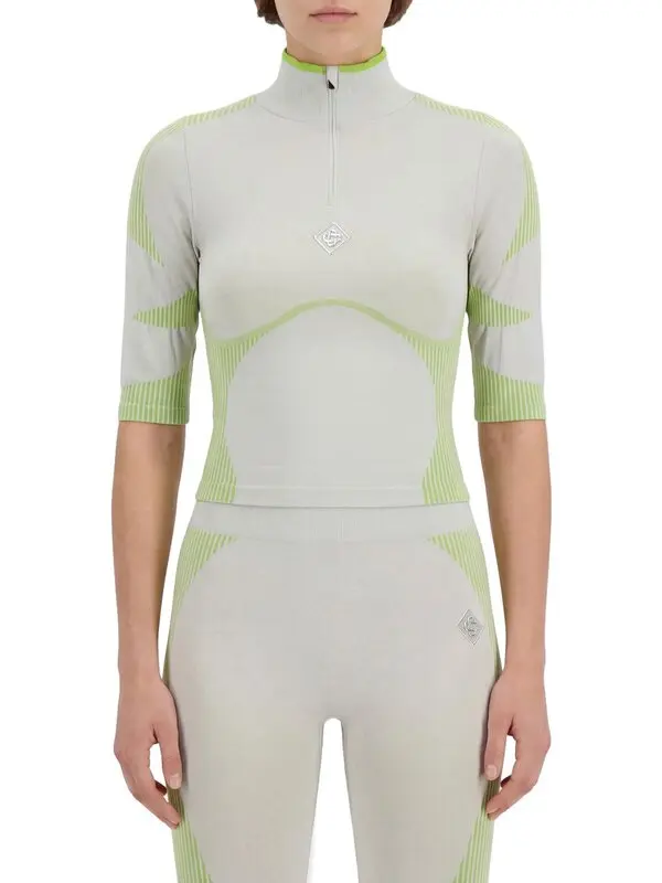 Casablanca Stretch Technical Fabric Sports Top With High Neck And Half Zip - Grey