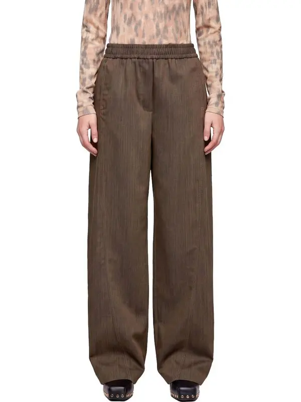 GANNI Wool Wide Leg Trousers - Mud