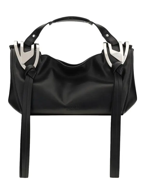 DIESEL® Knot-d Smooth Leather Handbag With Oval D Logo - Black