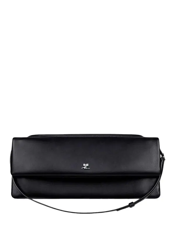 COURREGES Leather Shoulder Bag With Logo Detail - Black