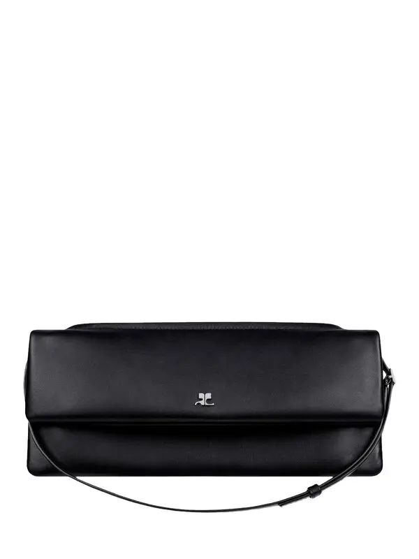 COURREGES Cuff Leather Shoulder Bag With Adjustable Strap - Black