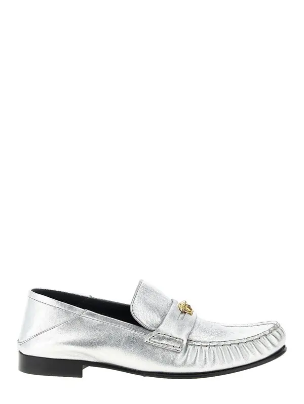 Versace La Medusa Laminated Leather Loafers - Silver
