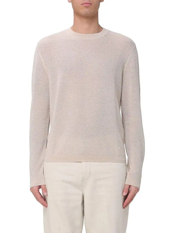Emporio Armani Crew Neck Pullover In Wool And Silk Blend - Beige