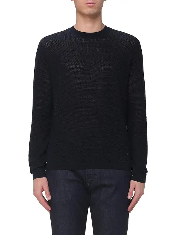 Emporio Armani Crew Neck Pullover In Wool And Silk Blend - Navy