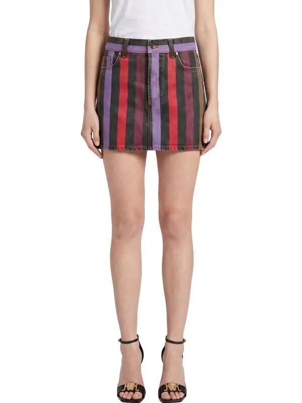 Versace Striped Cotton Denim Pencil Mini Skirt - Multicolor