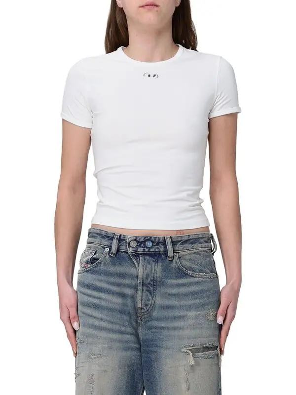 DIESEL® Slim Fit Cotton T-shirt With Oval D Logo - White