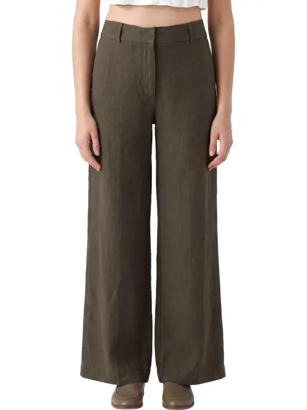 PT TORINO Linen Blend Wide Leg Trousers - Brown