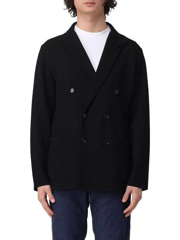 LARDINI Double-breasted Blazer In Cotton And Viscose - Black