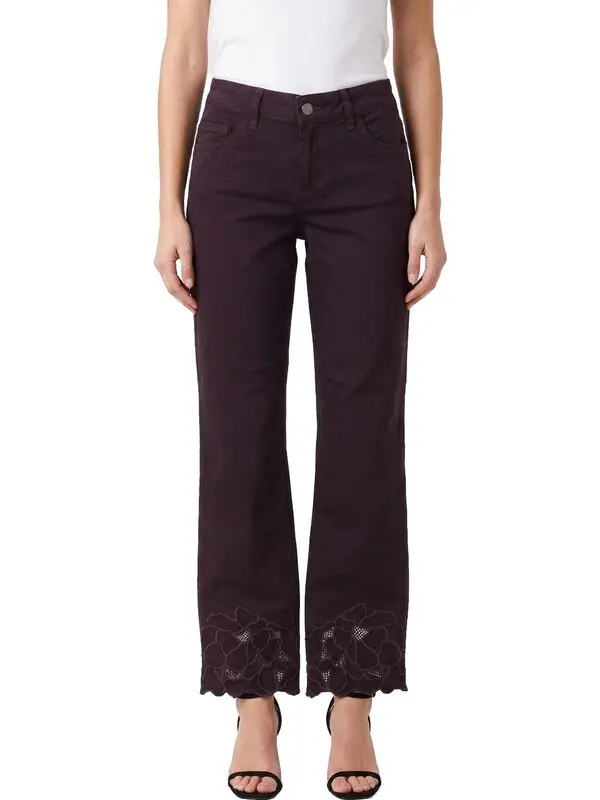 Liu Jo Slim Fit Cropped Embroidered Macramé Insert Jeans - Brown