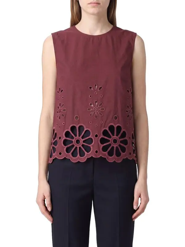 MEIMEIJ Sleeveless Embroidered Cotton Top - Wine