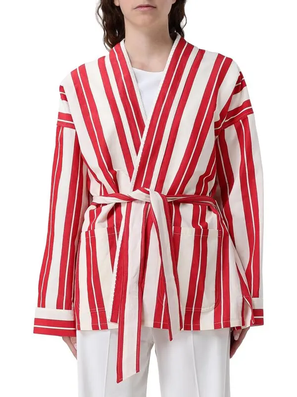 FORTE_FORTE Striped Cotton Linen Blend Kaftan Jacket - Red