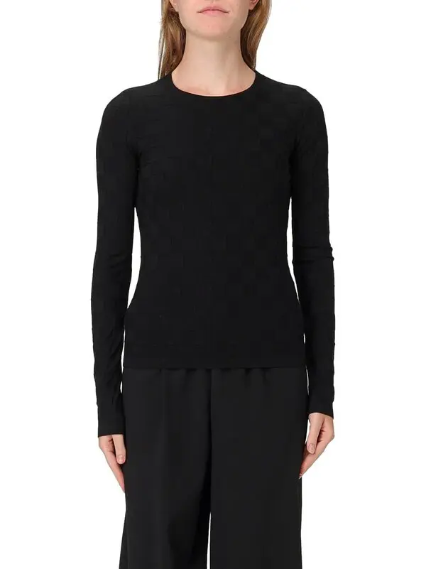 Emporio Armani Textured Long Sleeve Top - Black