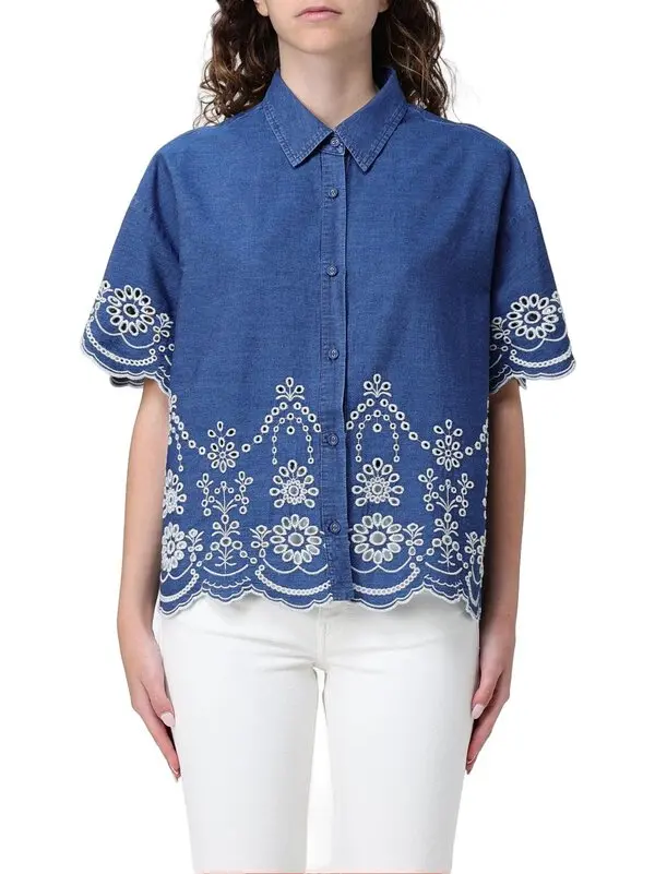 MC2 SAINT BARTH Cotton Shirt With Embroidery - Denim