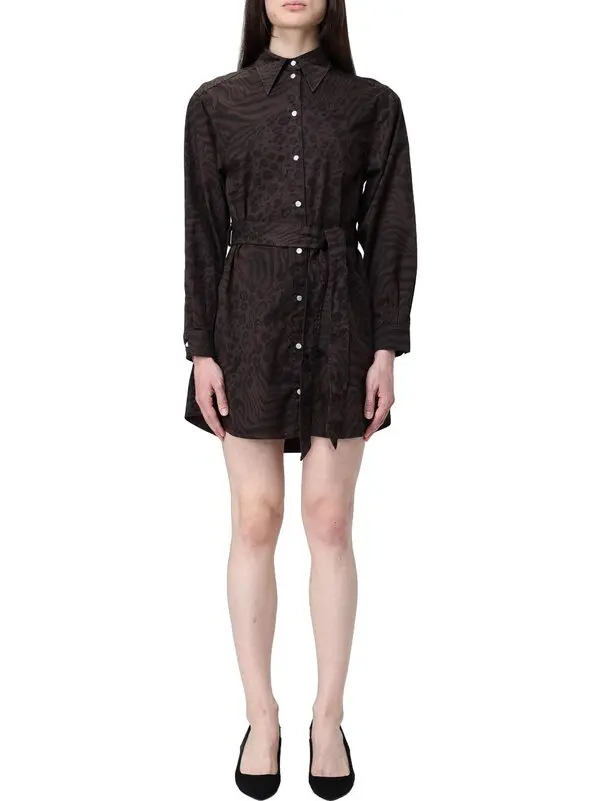 Pinko Printed Stretch Cotton Belted Mini Dress - Brown