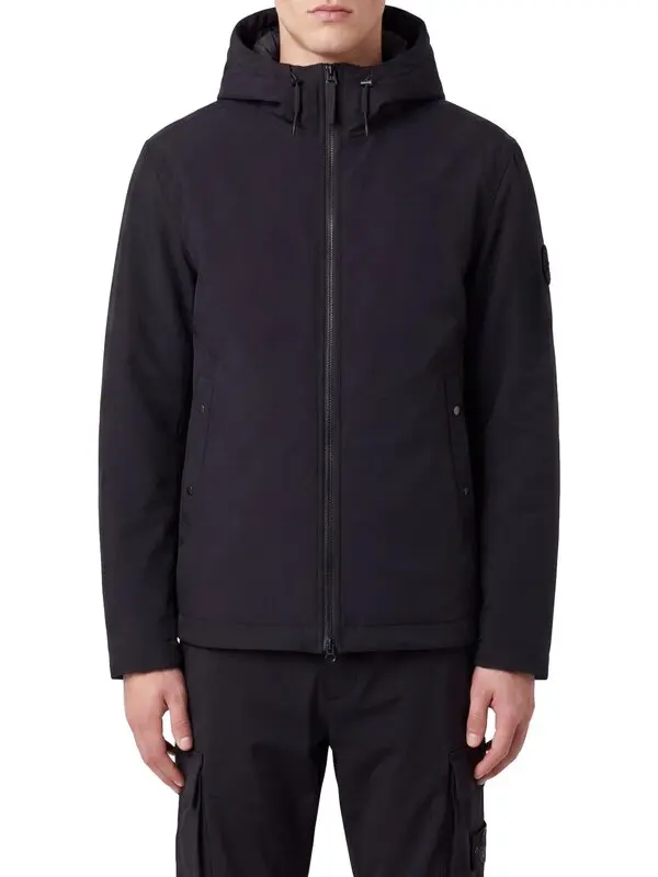 Stone Island Short Hooded Tech Fabric Windbreaker With Logo Patch - Black